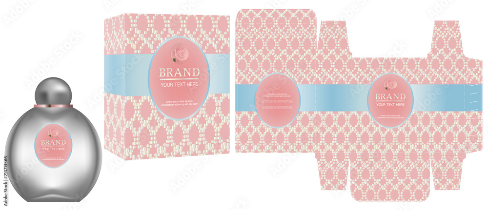packaging design, label on cosmetic container with pink and blue luxury ...