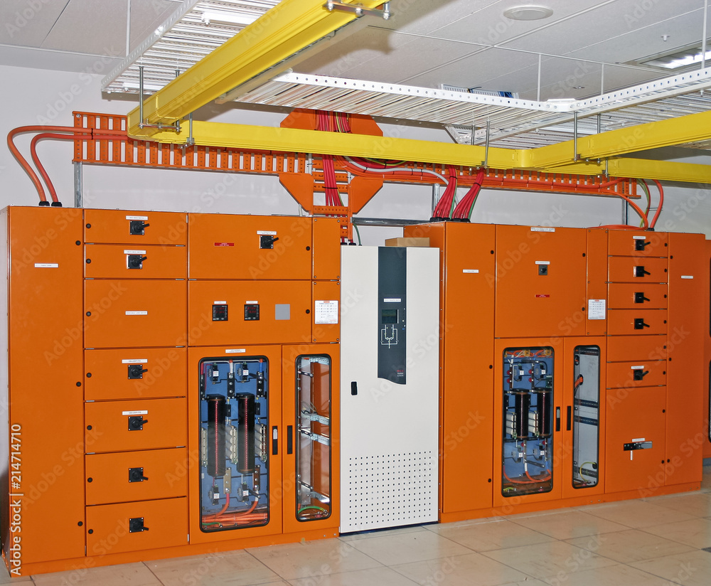 Landscape view of computer power supply in a modern corporate data ...