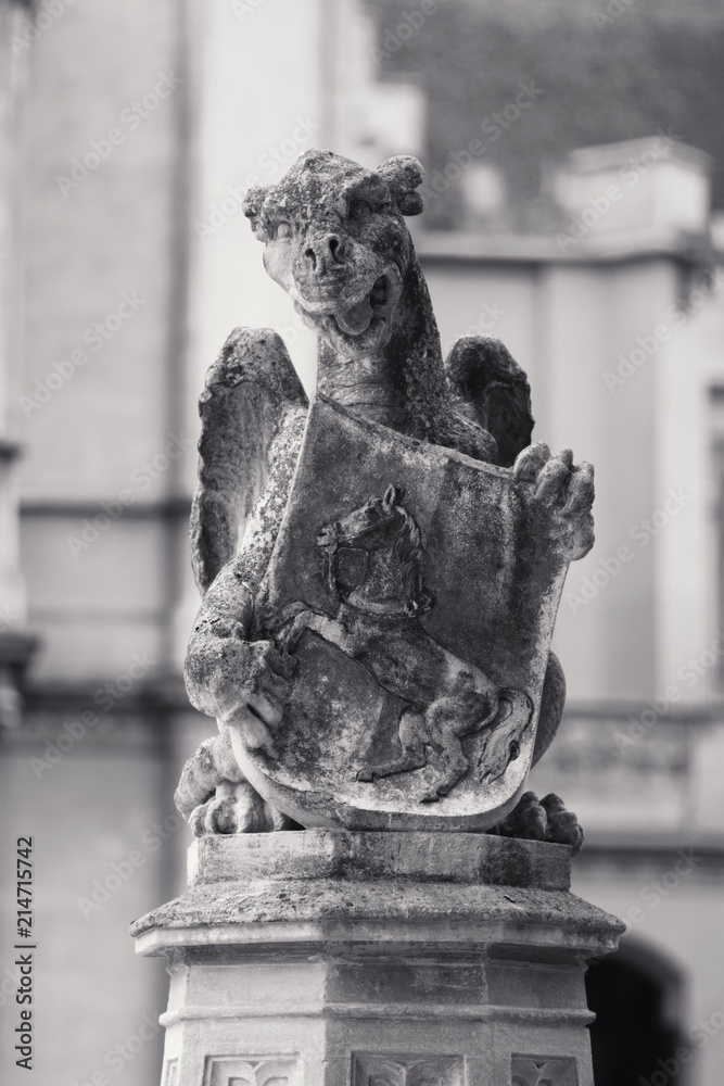 Gargoyle Mythical Creature Stone Statue At The Medieval Castle Stock ...