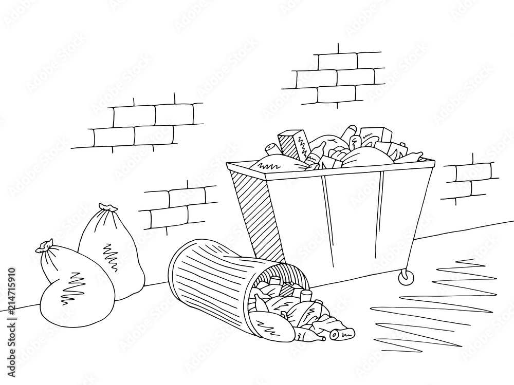 Street trash can graphic black white sketch illustration vector Stock ...
