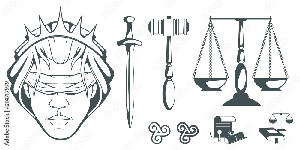 Themis - Ancient Greek goddess of justice. Hand drawn scales of justice ...