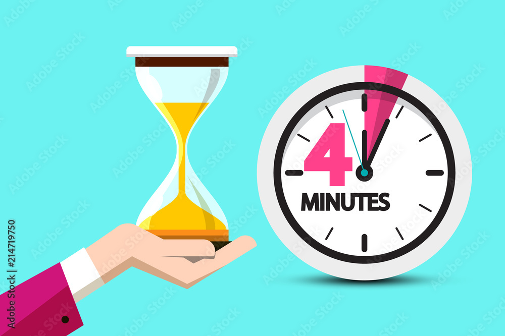 Four Minutes Clock Symbol. Vector 4 Minute Hourglass Icon in Human Hand ...
