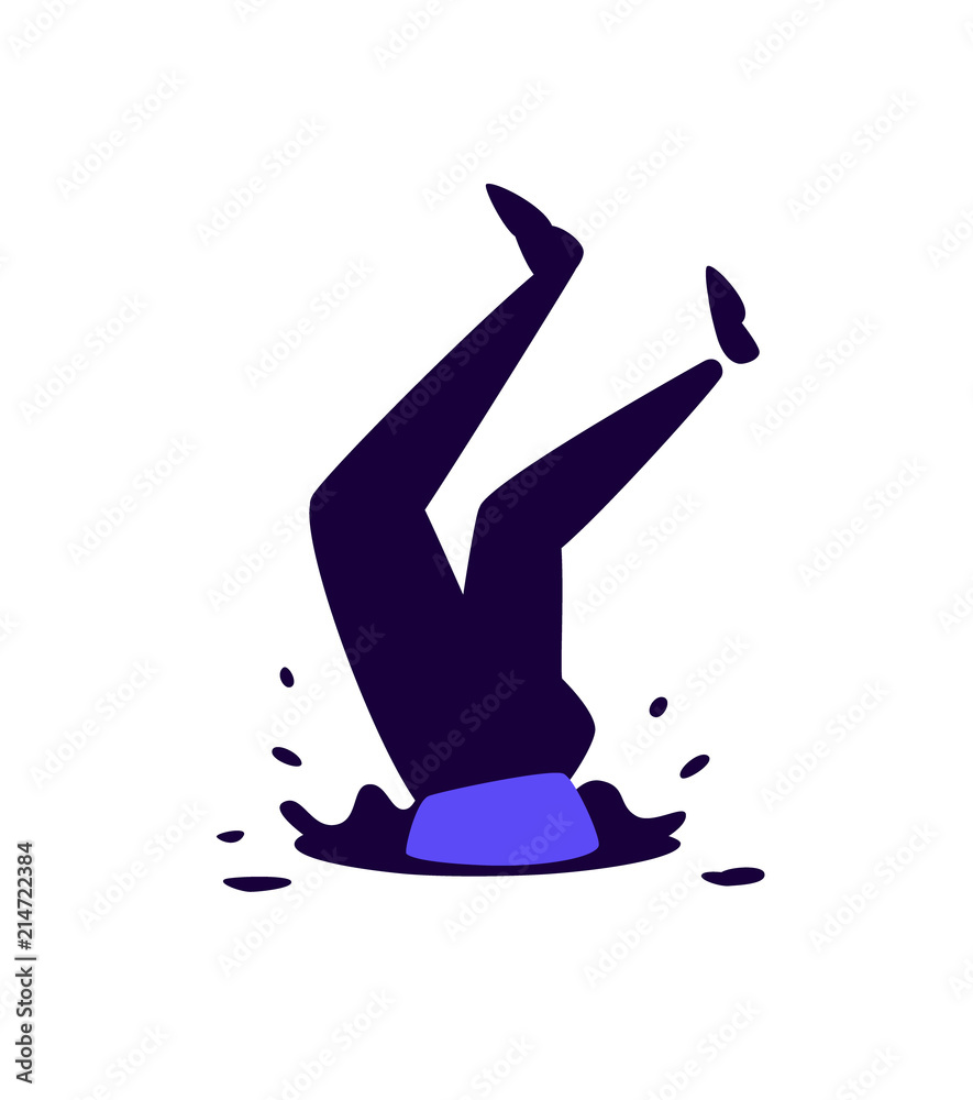 Illustration of a man falling into a pit. Legs up. Image is isolated on ...
