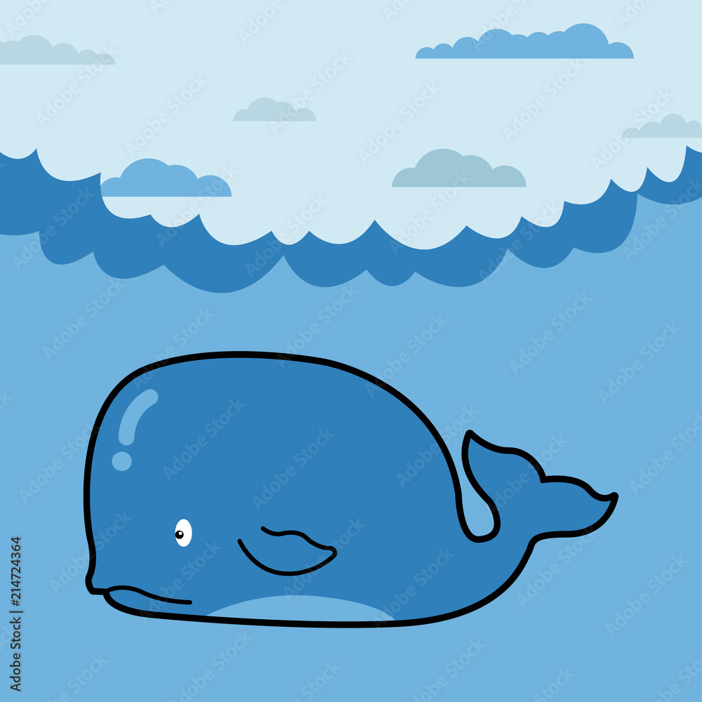 Whale in cartoon style. Whale cartoon, part of the collection of marine ...