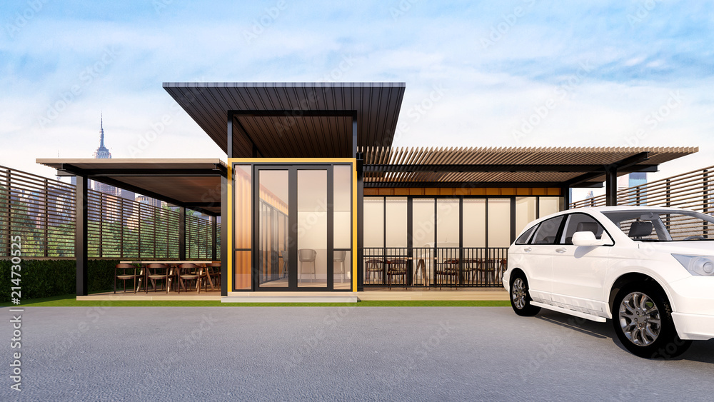 Exterior perspective of Restaurant & Bar made from shipping containers ...