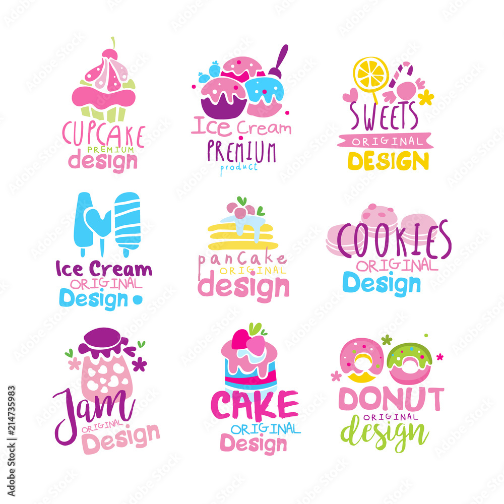 Sweets logo original design set, kids menu badges, premium natural ...