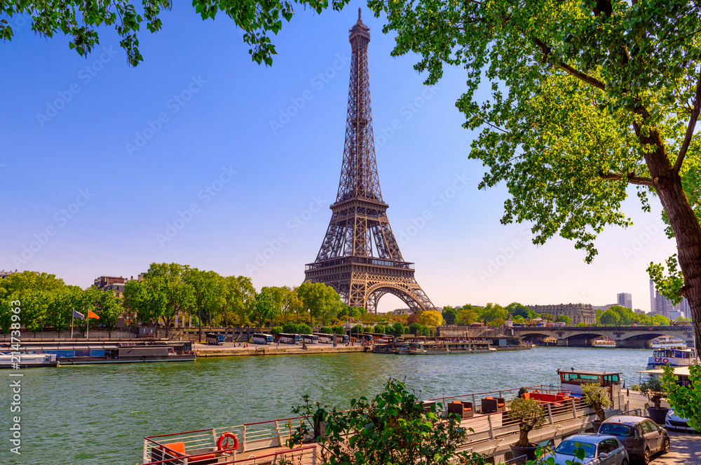View Of Eiffel Tower And River Seine At Sunrise In Paris France