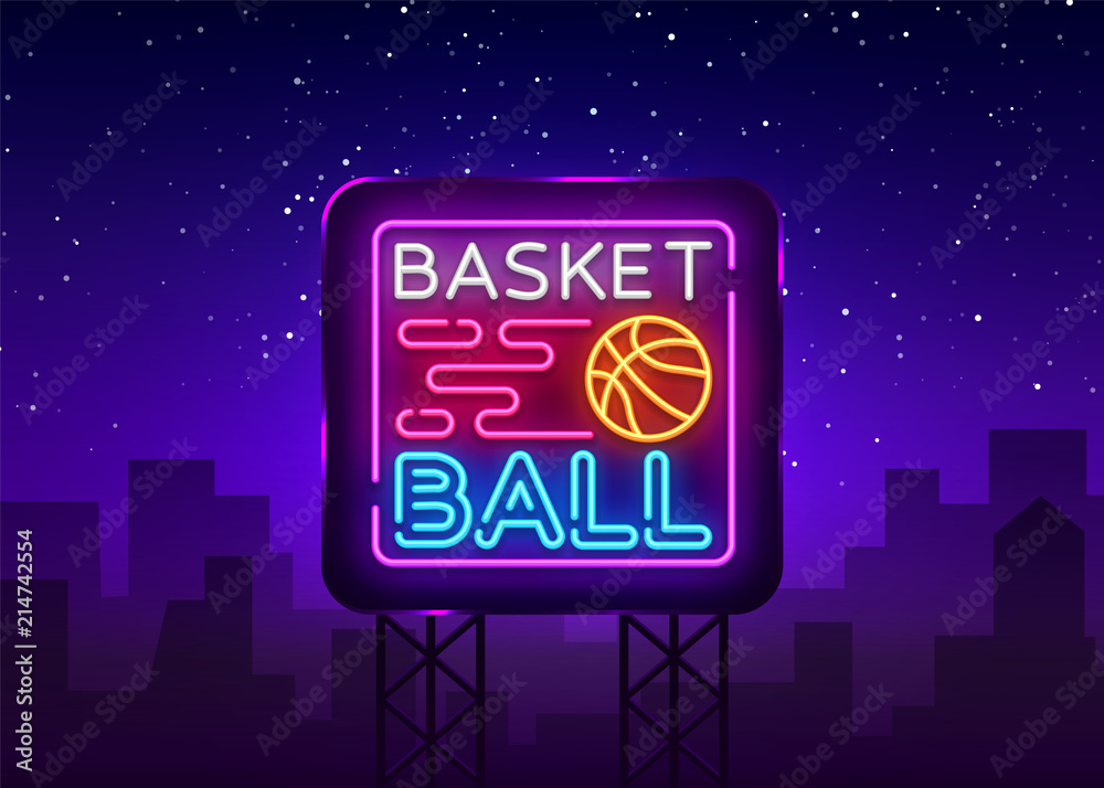 Basketball Night Neon Logo Vector. Basketball neon sign, design ...