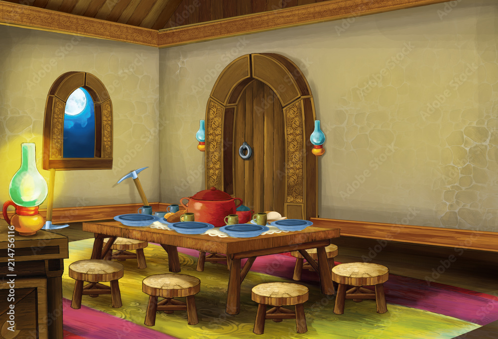 cartoon scene with medieval kitchen room - interior for different usage ...