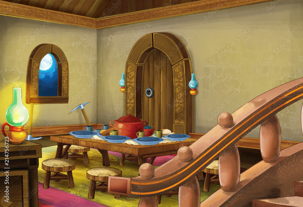 cartoon scene with medieval castle room - entrance to kitchen ...