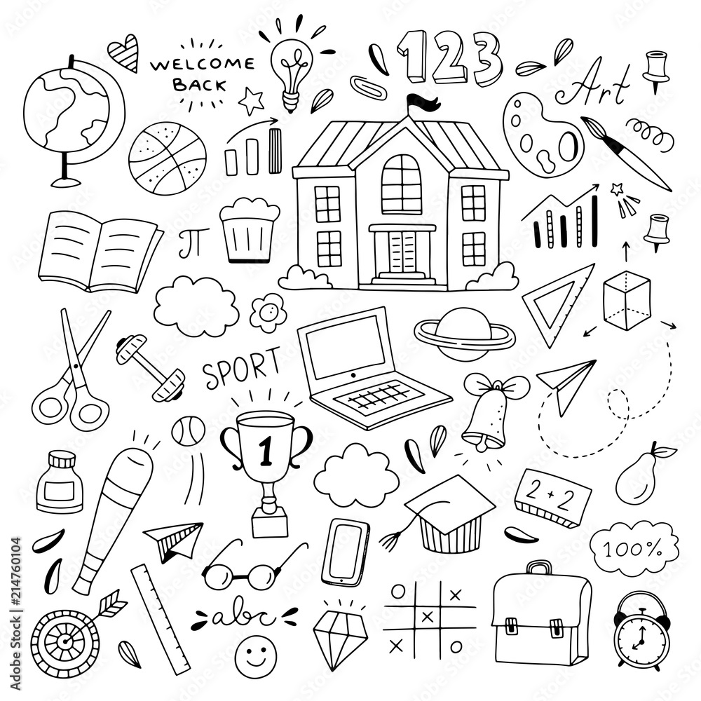 Cute School Doodle Illustrations Welcome Back To School Hand Drawn