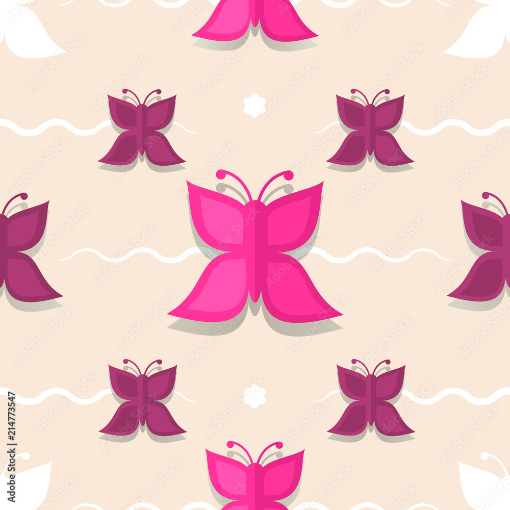 Seamless bitmap texture of flat butterflies on a beige background Stock ...