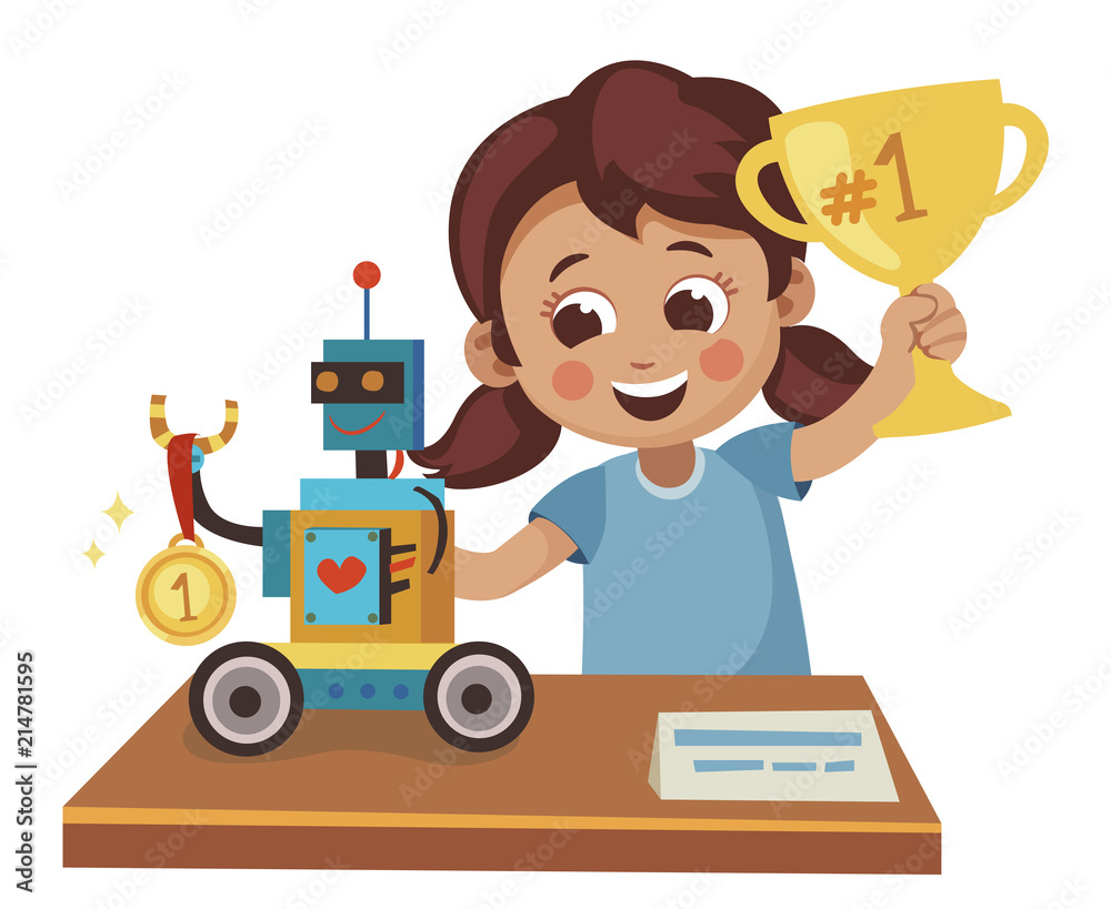 Girl wins competition on robotics. Child and her robor get award ...
