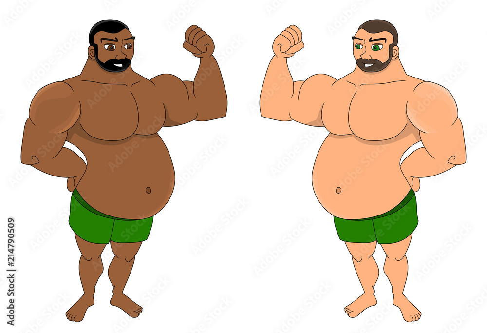 Fat men flexing their muscles cartoon Stock Vector | Adobe Stock