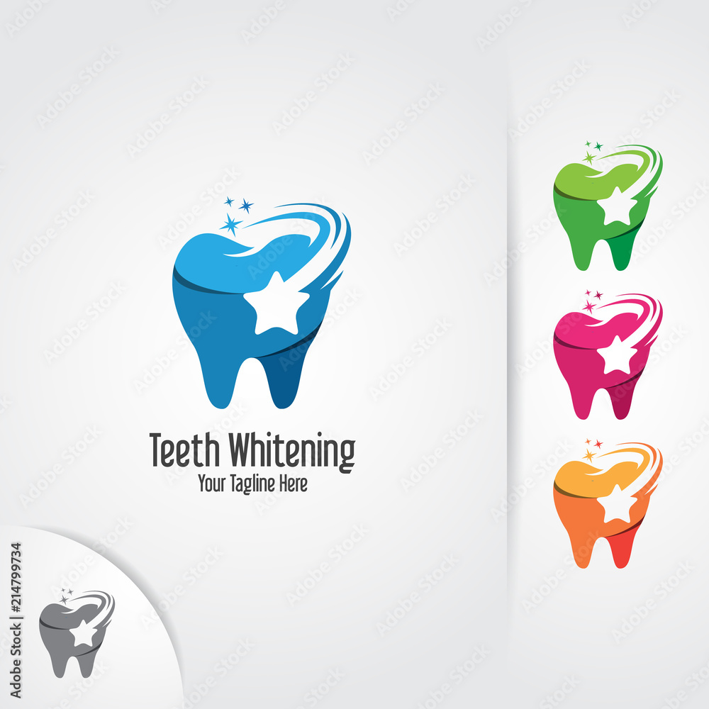 Vetor de Dental logo design. Teeth whitening vector concept for dentist ...
