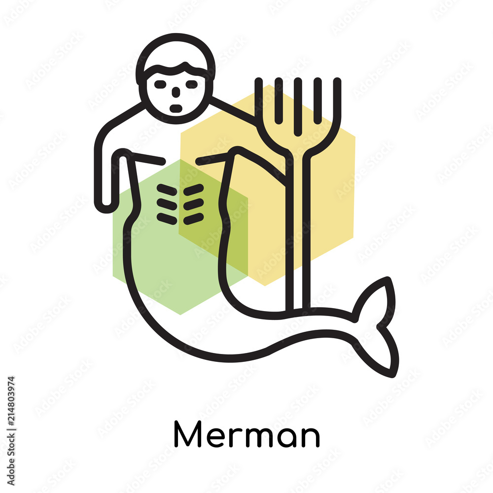Merman icon vector sign and symbol isolated on white background, Merman ...