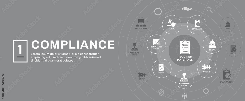 In compliance web banner - icon set that shows a company passed ...