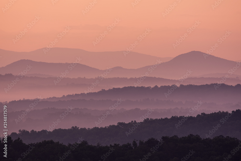 Fog at sunrise in Blue Ridge Mountains Stock Photo | Adobe Stock