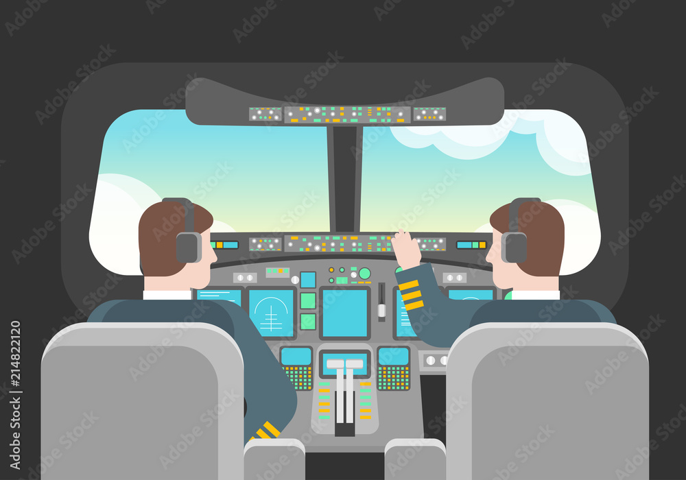 Cartoon Pilots in Cockpit Concept. Vector Stock Vector | Adobe Stock