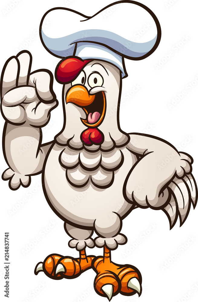 Cartoon chicken chef making the delicious hand sign. Vector clip art ...