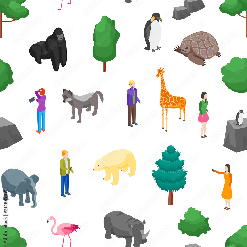 Zoo Seamless Pattern Background 3d Isometric View. Vector Stock Vector ...