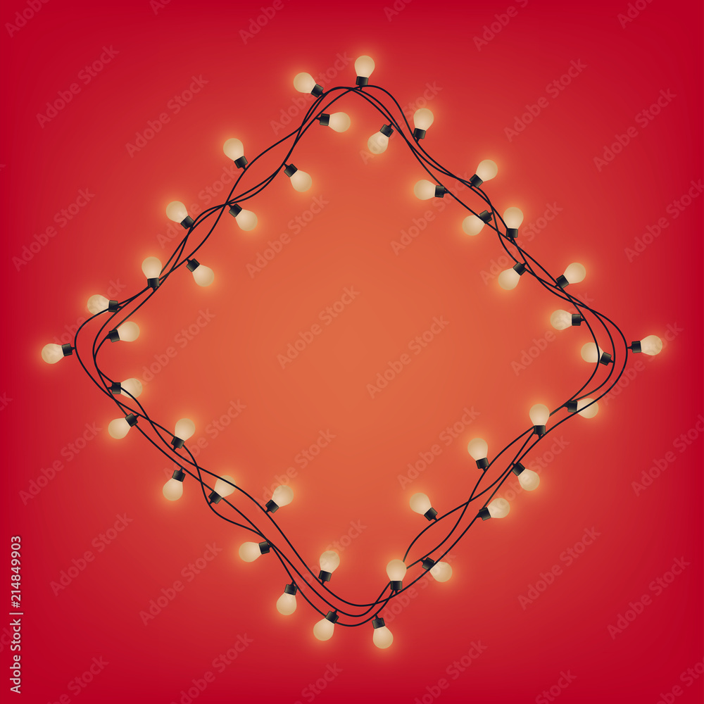 Romb frame from glowing garland, decorative light garland, square place ...