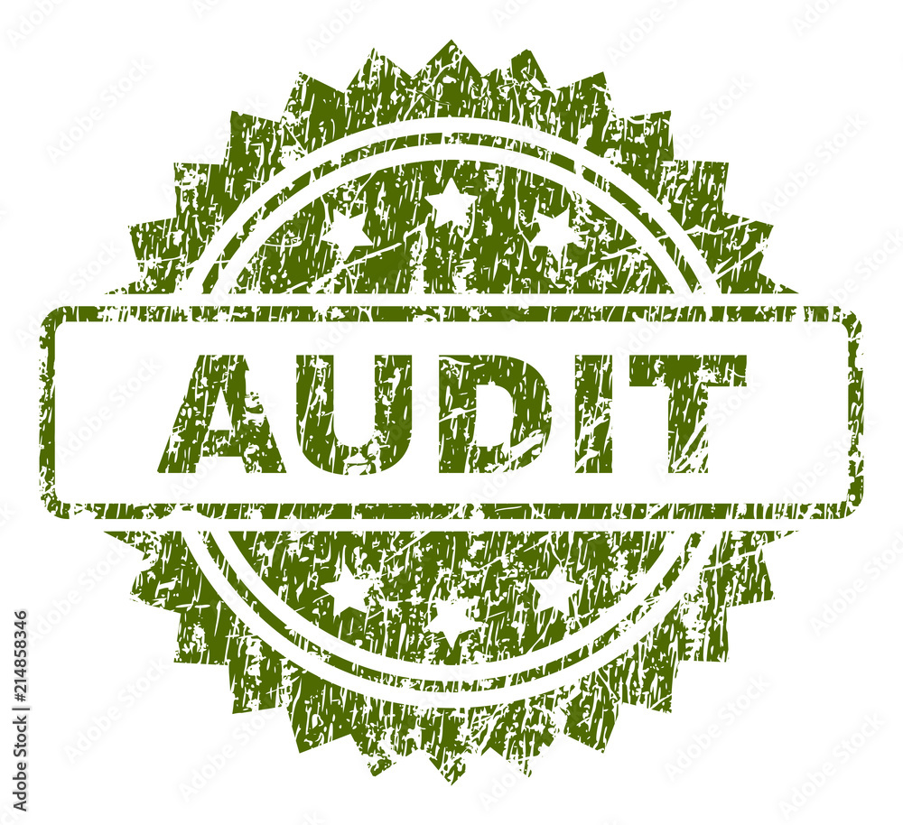 AUDIT stamp seal watermark with rubber print style. Green vector rubber ...