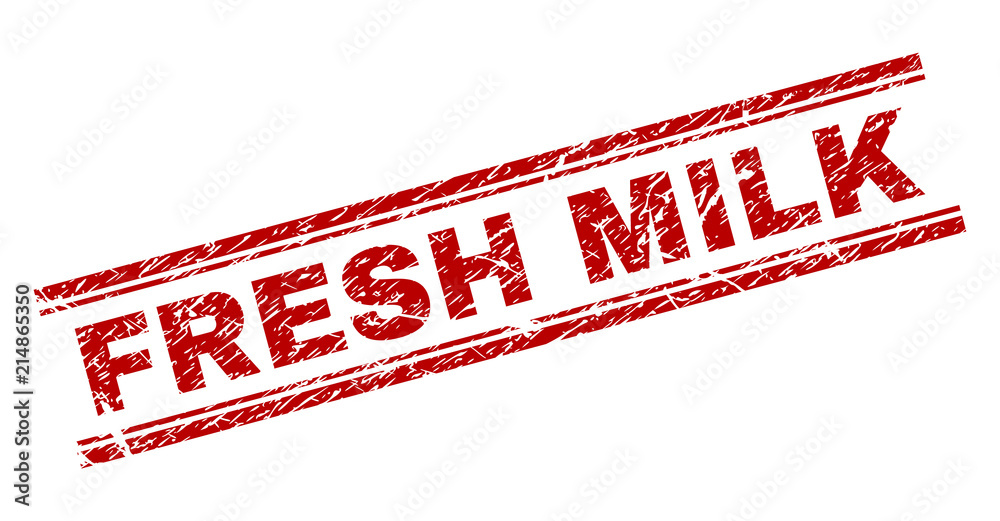 FRESH MILK seal print with corroded texture. Red vector rubber print of ...