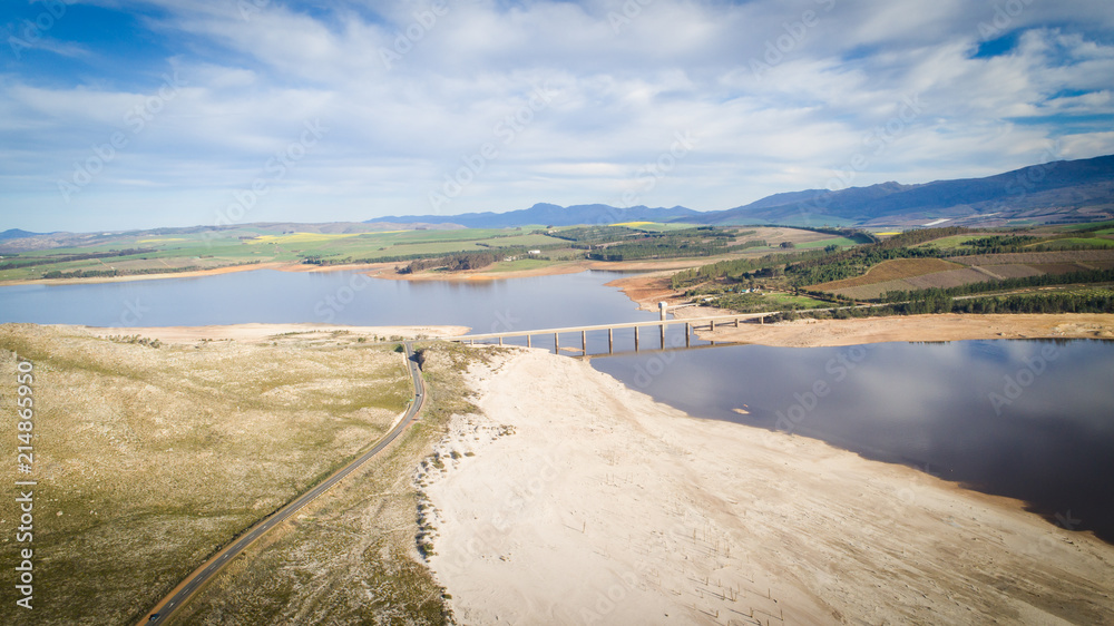 Aerial image over a very dry Theewaterskloof dam during the worst ...