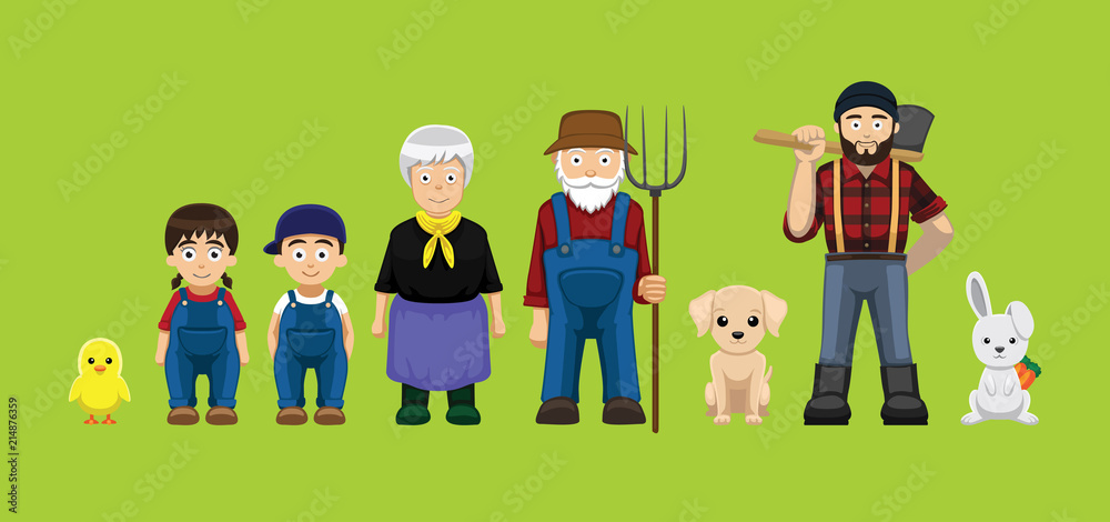 Various Farm Cute Character Cartoon Vector Illustration Set Stock ...