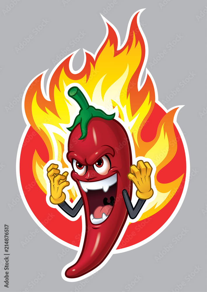 Cartoon Chili Character with Fire_Vector Illustration eps 10 Stock ...