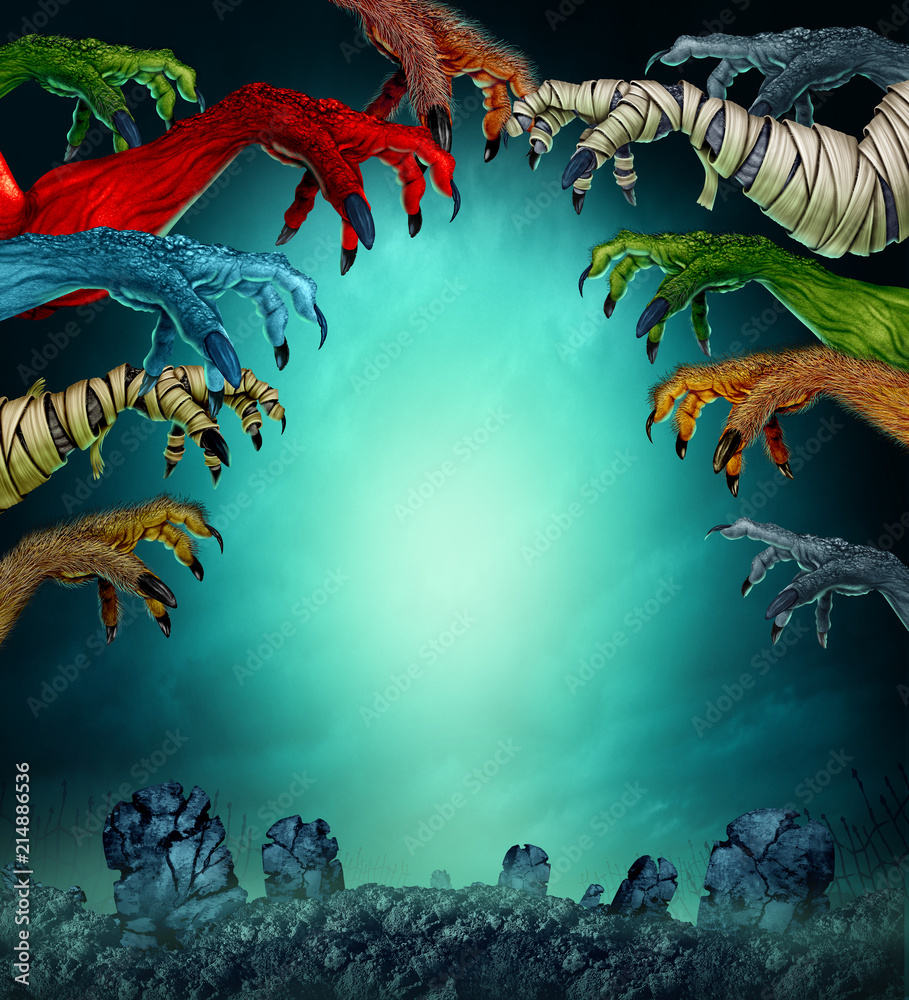 Monsters In A Spooky Graveyard Stock Illustration | Adobe Stock