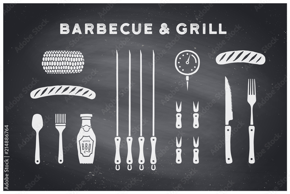 Barbecue, grill set. Poster bbq diagram and scheme - barbecue grill ...