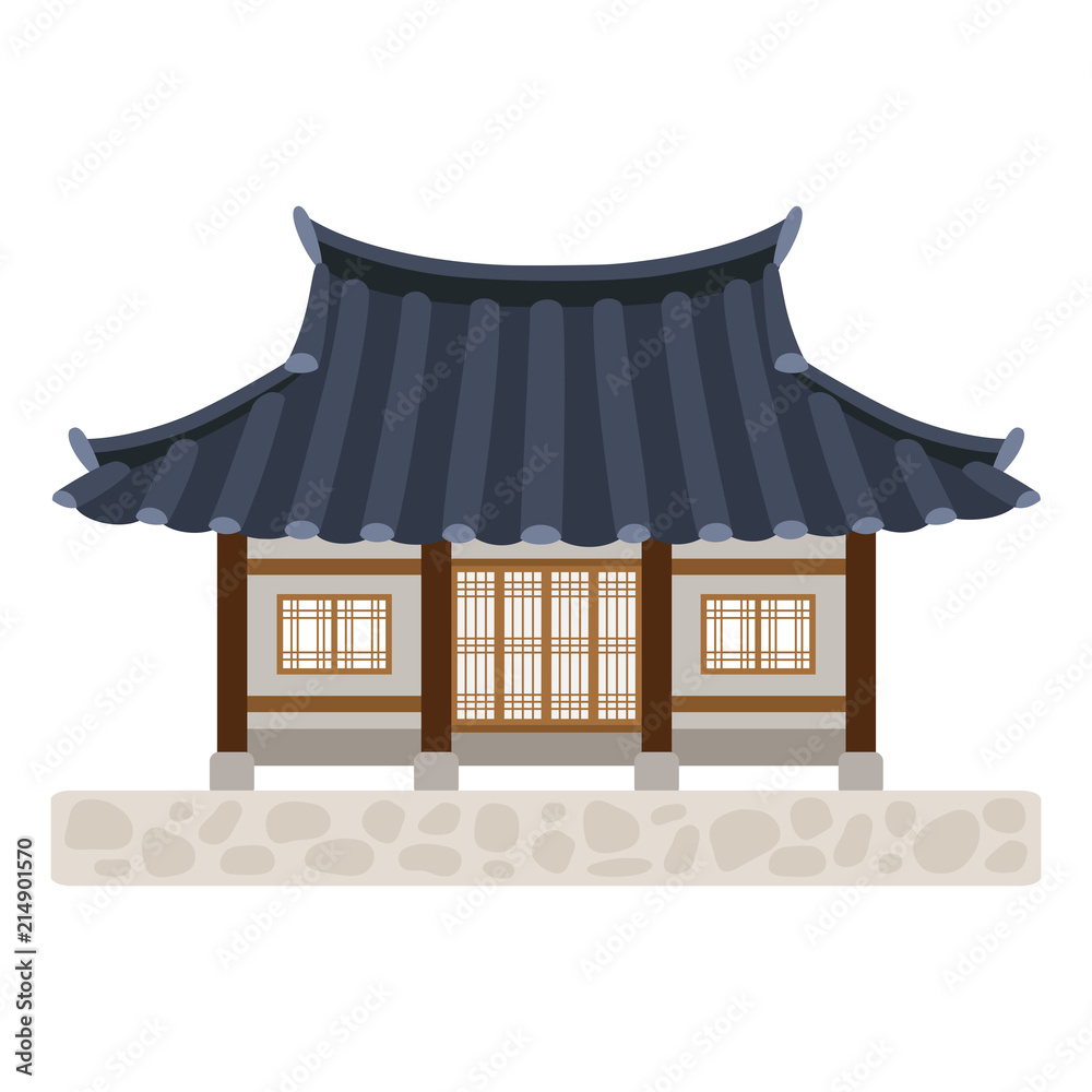 Traditional Korean house (Hanok) on white background Stock Vector ...