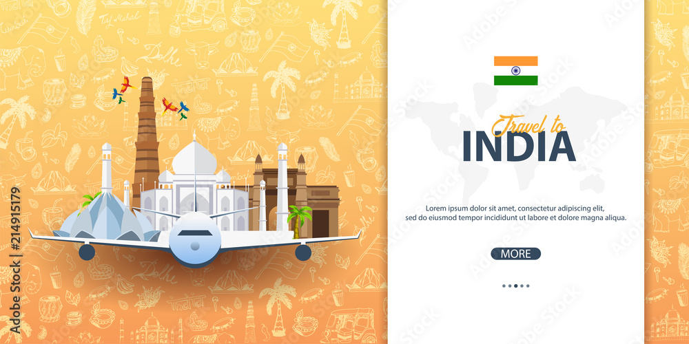 Travel to India. Indian Hand drawn doodles on background. Vector ...