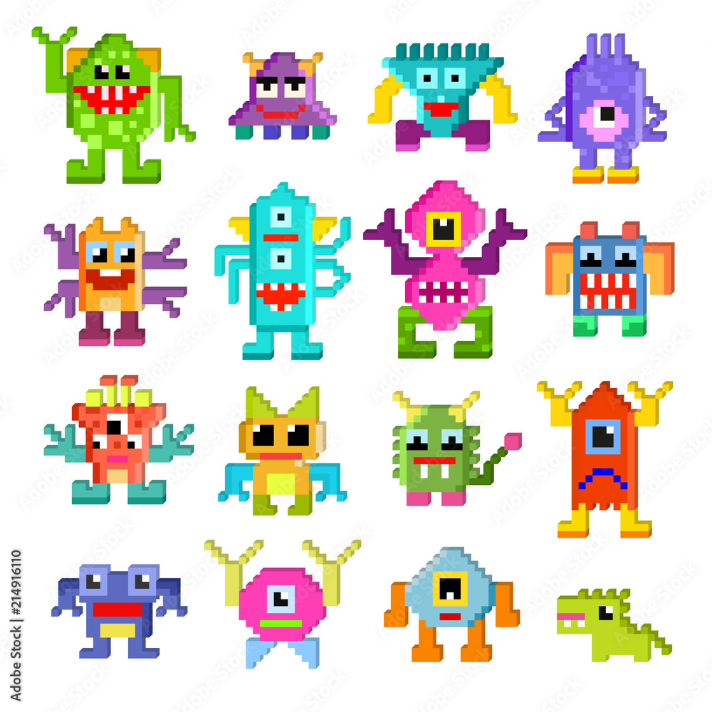 Monster alien vector cartoon pixel monstrous character of monstrosity ...