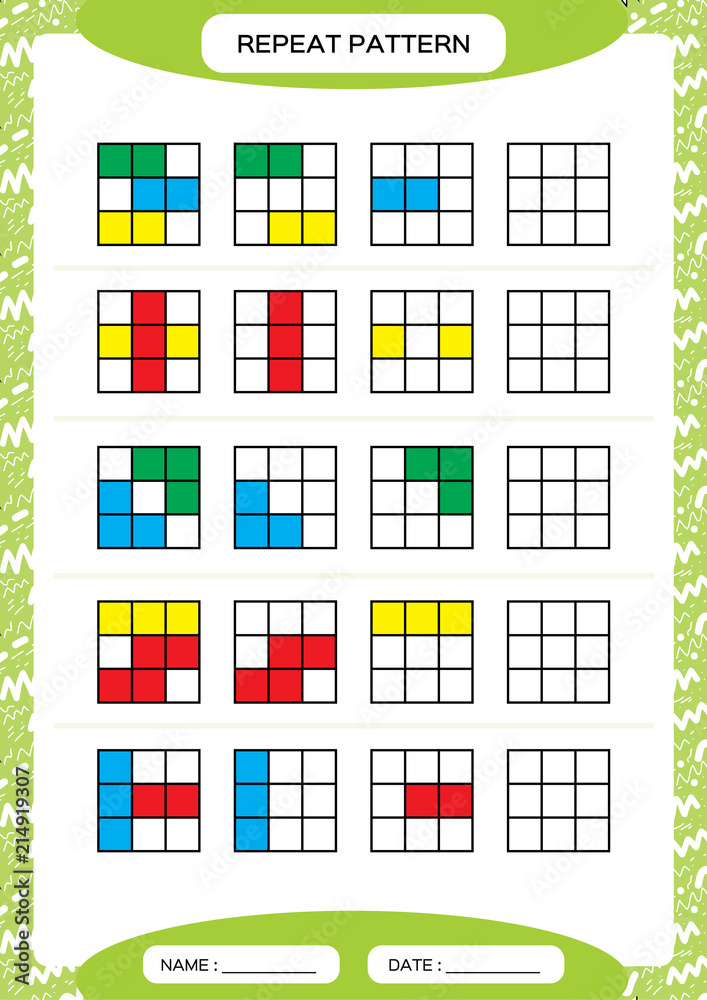 Repeat pattern. Cube grid with colorfull squares. Special for preschool ...