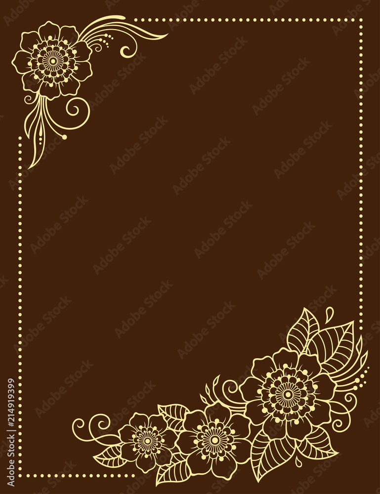 Decorative frame with flowers in mehndi style designed in oriental ...