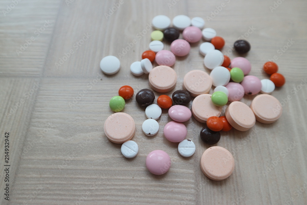 medical tablets and drugs of different shapes and colors for the ...