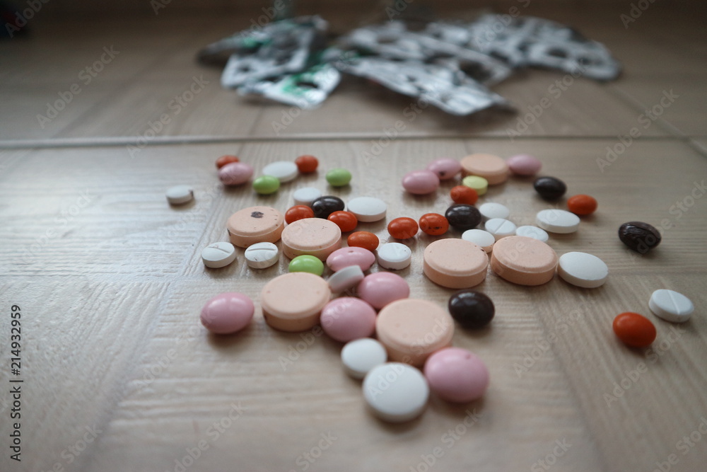 medical tablets and drugs of different shapes and colors for the ...