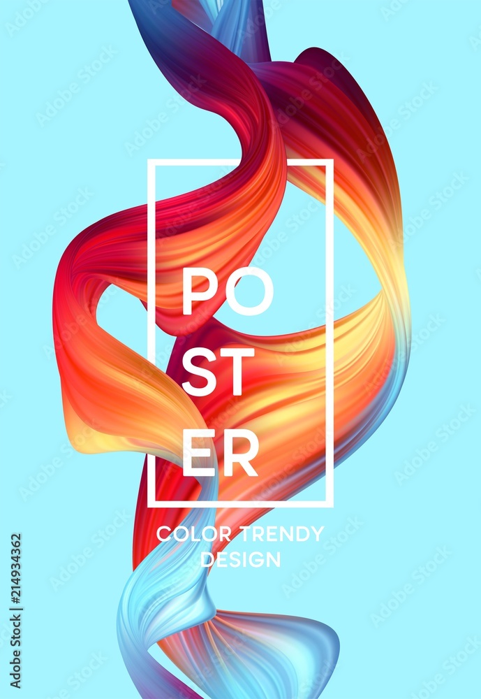 Modern colorful flow poster. Wave Liquid shape in blue color background ...