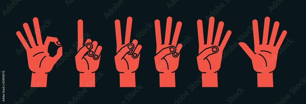 Count on fingers. Gesture. Stylized hands showing different numbers ...