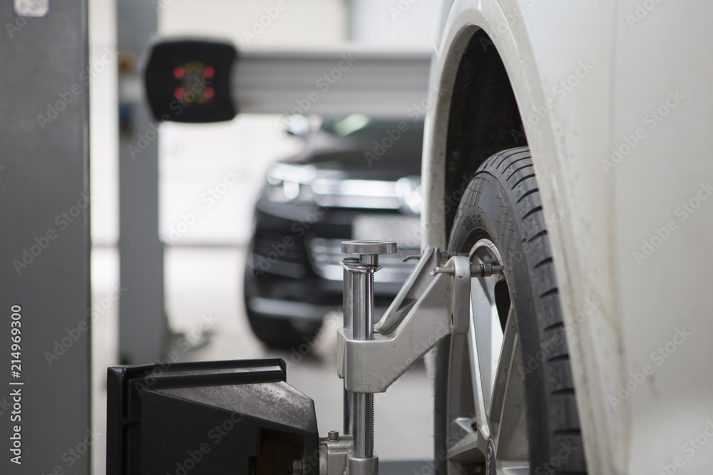 Equipment for checking the geometry of the wheels of the car Stock ...