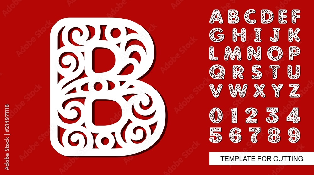 Letter B. Full English alphabet and digits 0,1,2,3,4,5,6,7,8,9. Lace ...