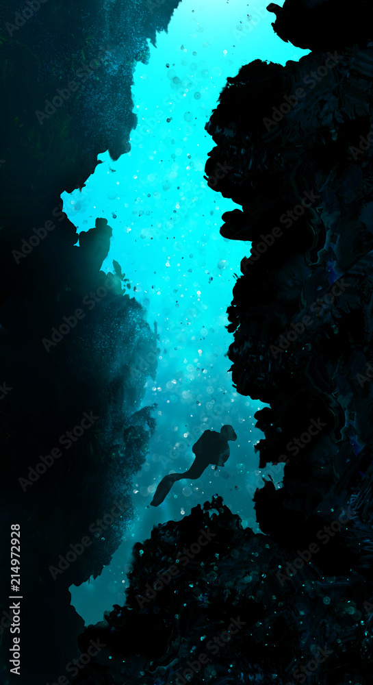 Depth of sea water, the bottom of the sea, the rays of the sun through ...