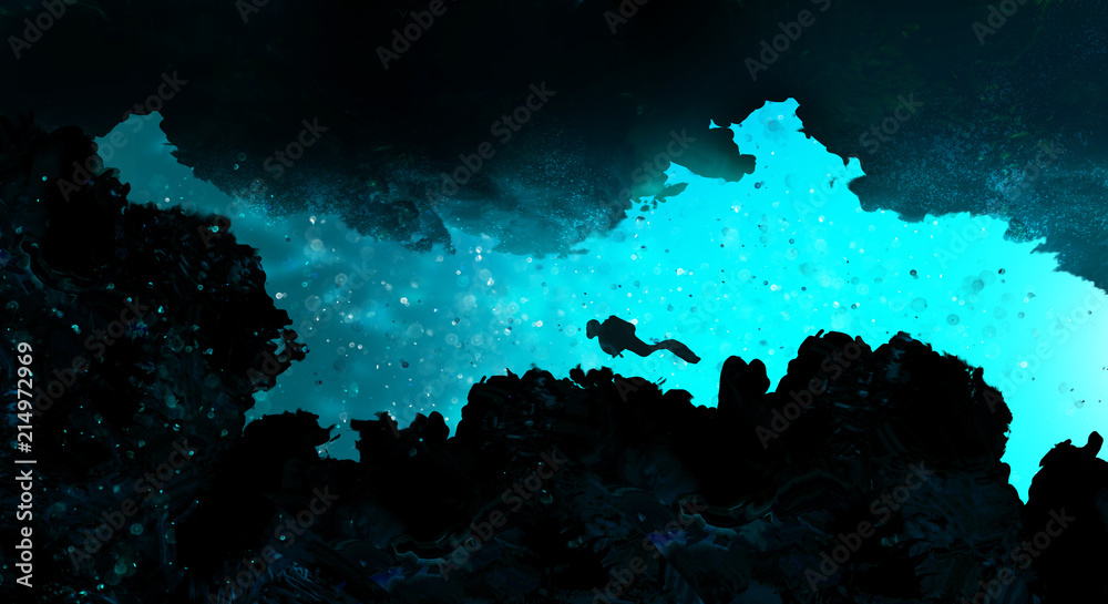 Depth of sea water, the bottom of the sea, the rays of the sun through ...