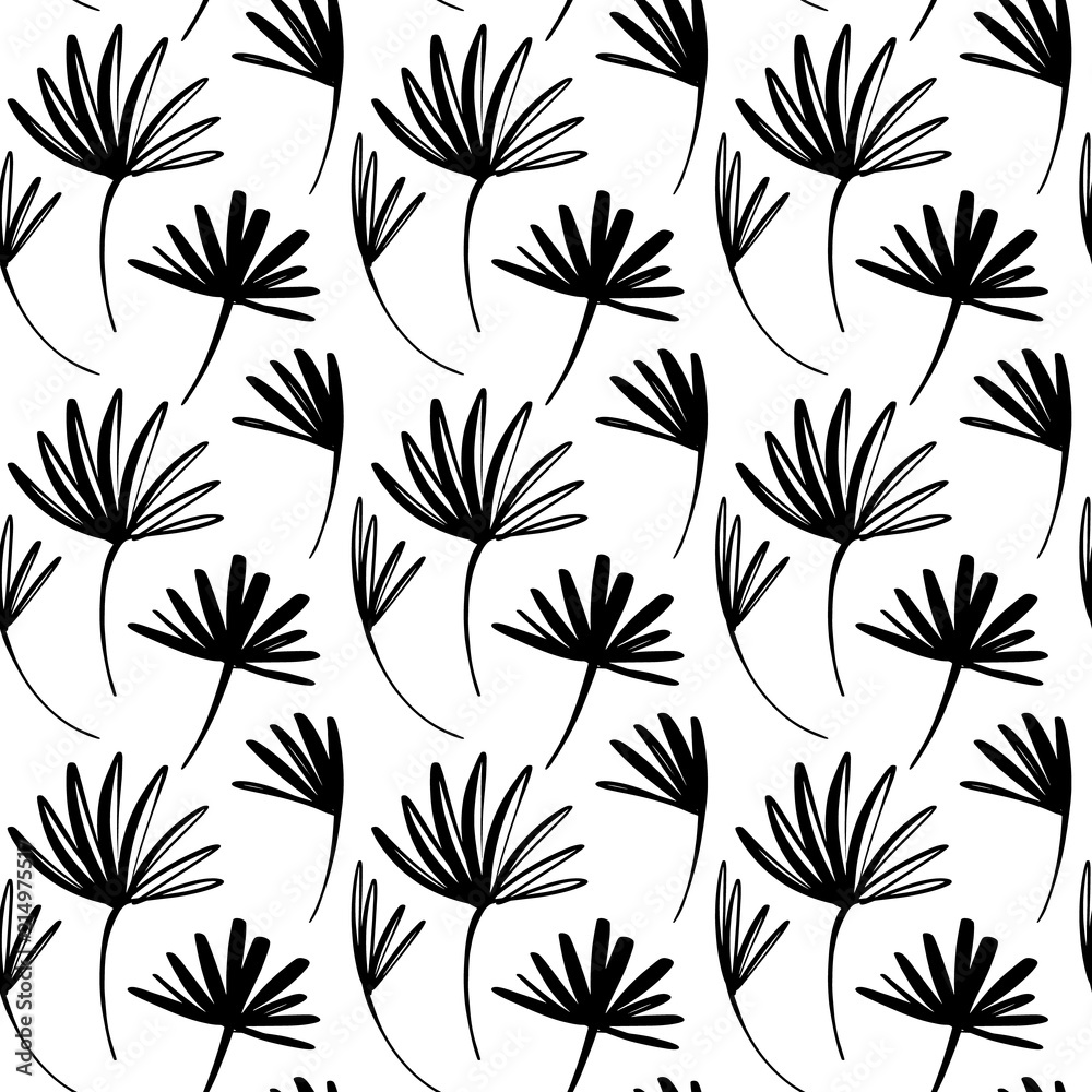 Vector seamless pattern of ink drawing wild plants, monochrome ...