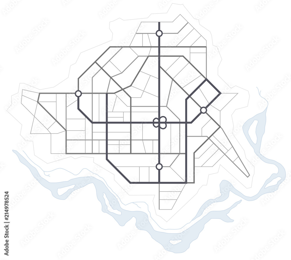 Abstract city map with line scheme of roads. Urban architectural ...