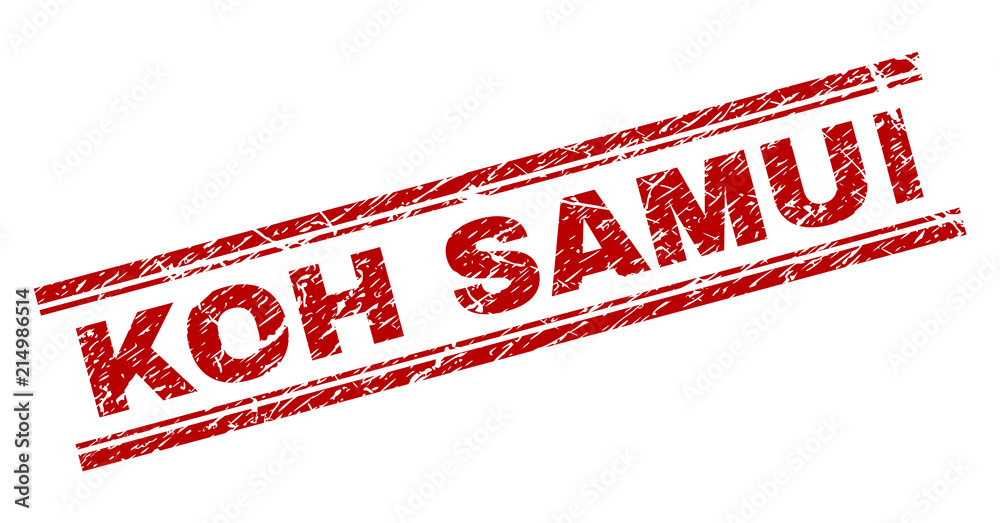 KOH SAMUI seal print with corroded texture. Red vector rubber print of ...