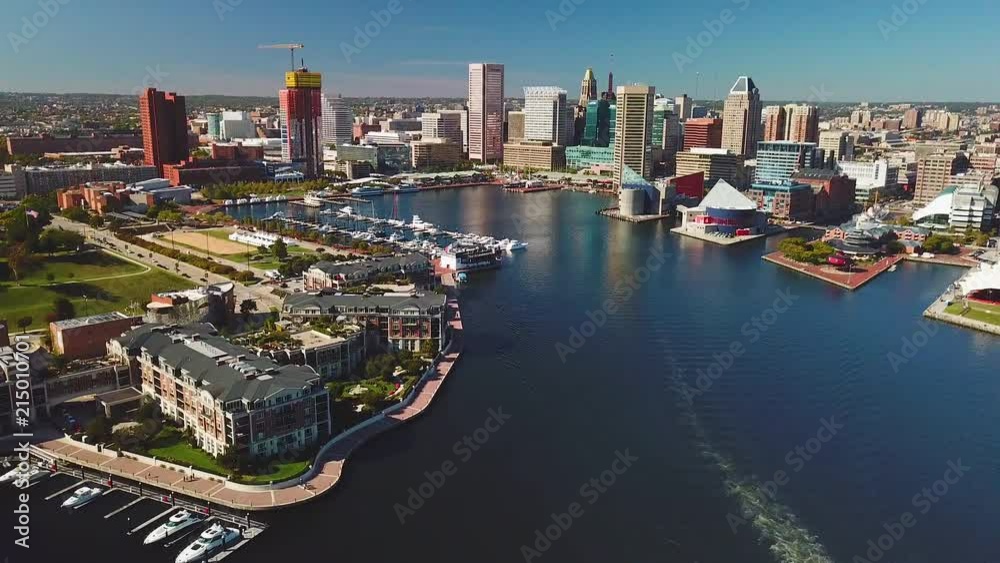 Baltimore Maryland Inner Harbor Skyline Aerial Stock Video | Adobe Stock
